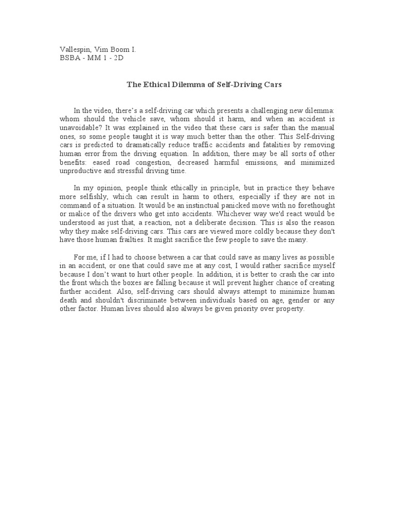 Ethical Choices in Self-Driving Cars | PDF