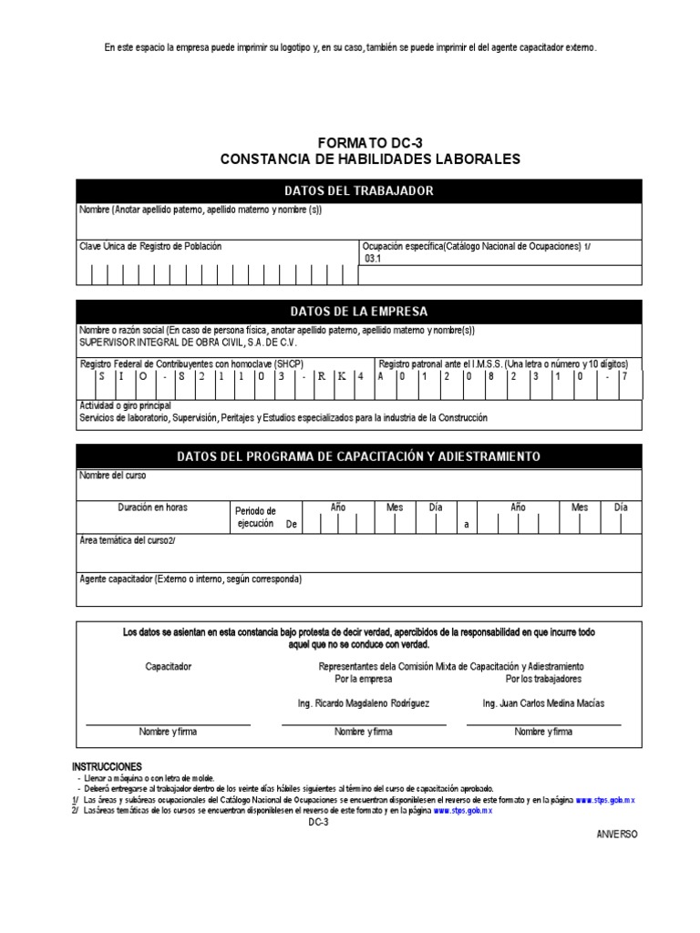 Formato DC 3 Constancia de Habilidades L | PDF | Economias | Business