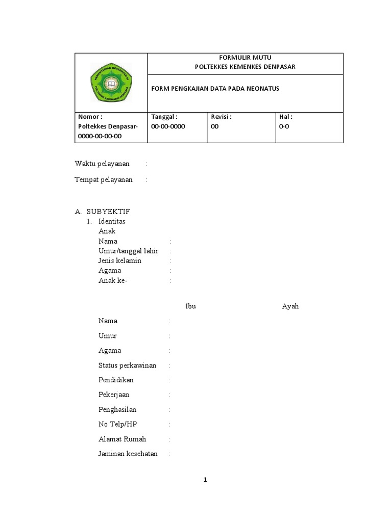 Form Pengkajian Data BBL | PDF
