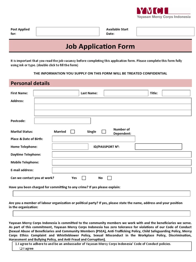 MCI - Job Application Form 2020 | PDF | Employment | Injustice