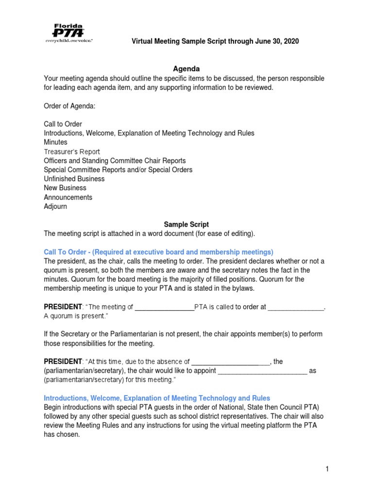 Virtual Meeting Script 1 | PDF | Committee | By Law