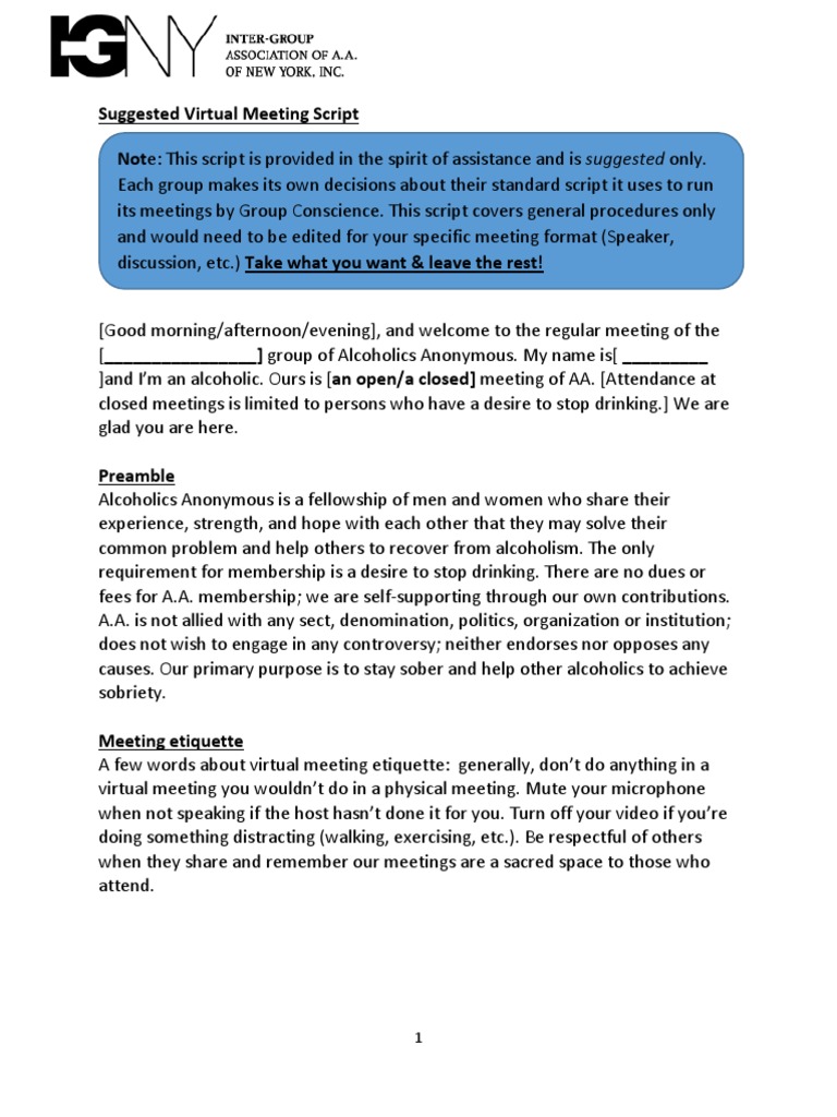 NYIG - Sample Online AA Script | PDF | Alcoholics Anonymous