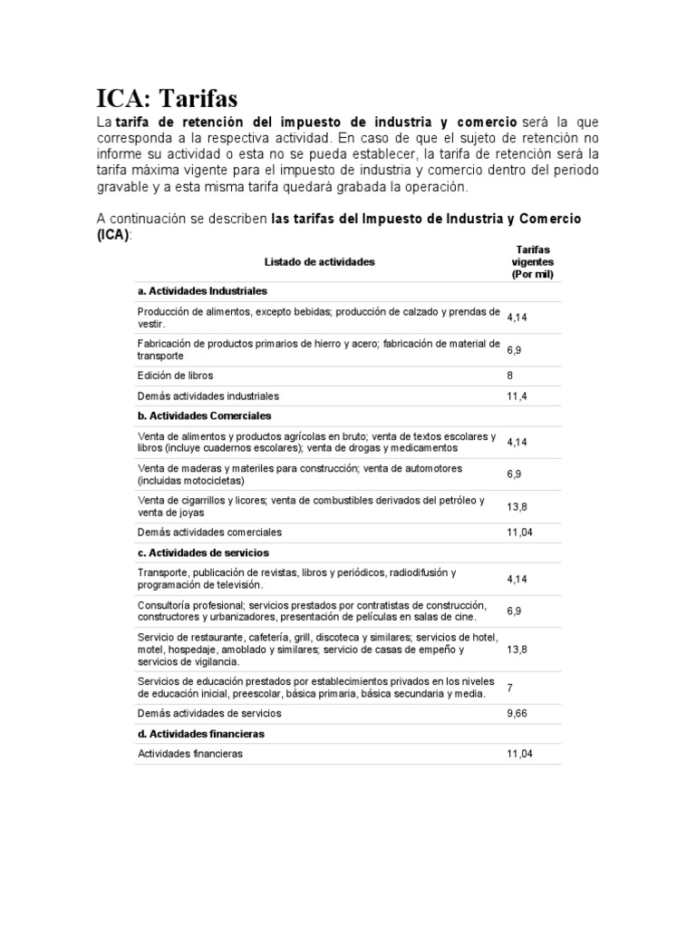 Tabla de Ica Bogota | PDF | Economias | Business