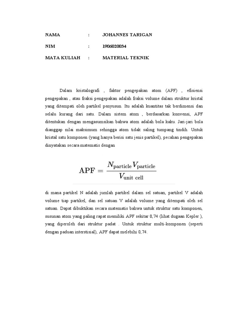 STRUKTUR KRISTAL DAN FAKTOR PENGEMASAN ATOM | PDF