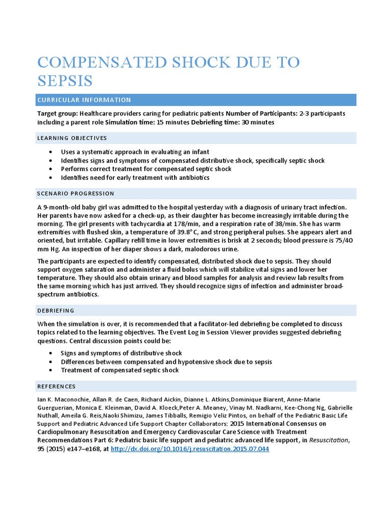 Pediatric Sepsis Shock Simulation Guide | PDF | Shock (Circulatory ...