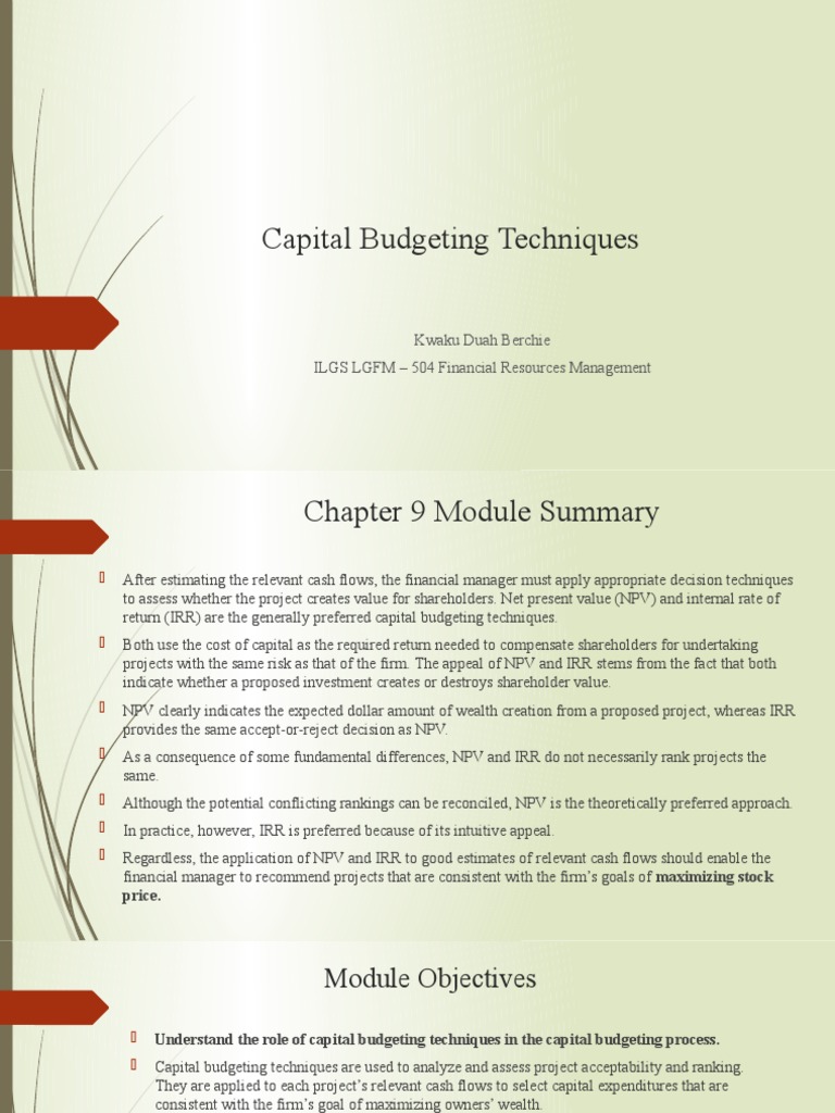 6 Capital Budgeting Techniques | PDF | Internal Rate Of Return ...