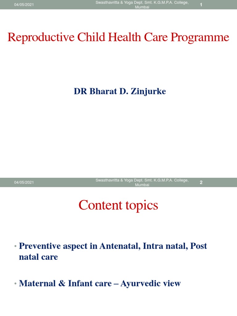 Reproductive Child Health Care Programme: DR Bharat D. Zinjurke | PDF ...