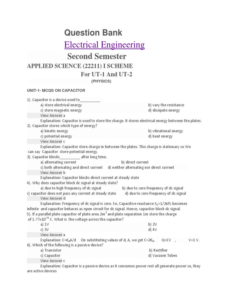 Electrical Engineering: Question Bank | PDF | Series And Parallel ...