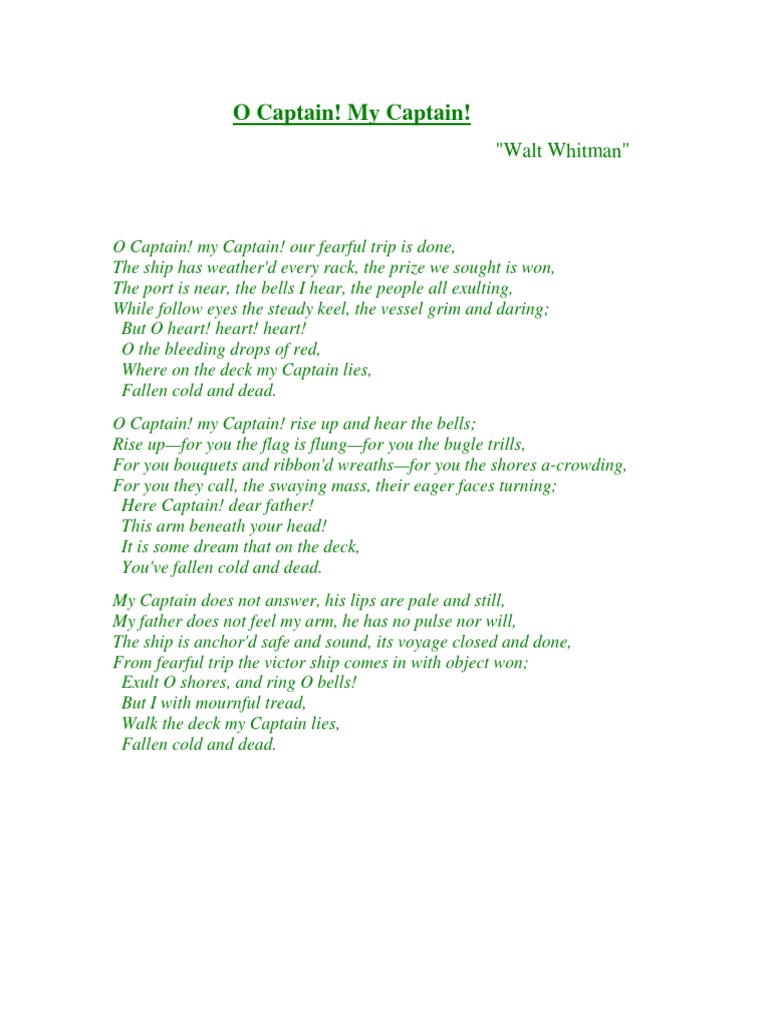 Walt Whitman (O Captain! My Captain!) | PDF | Poetry