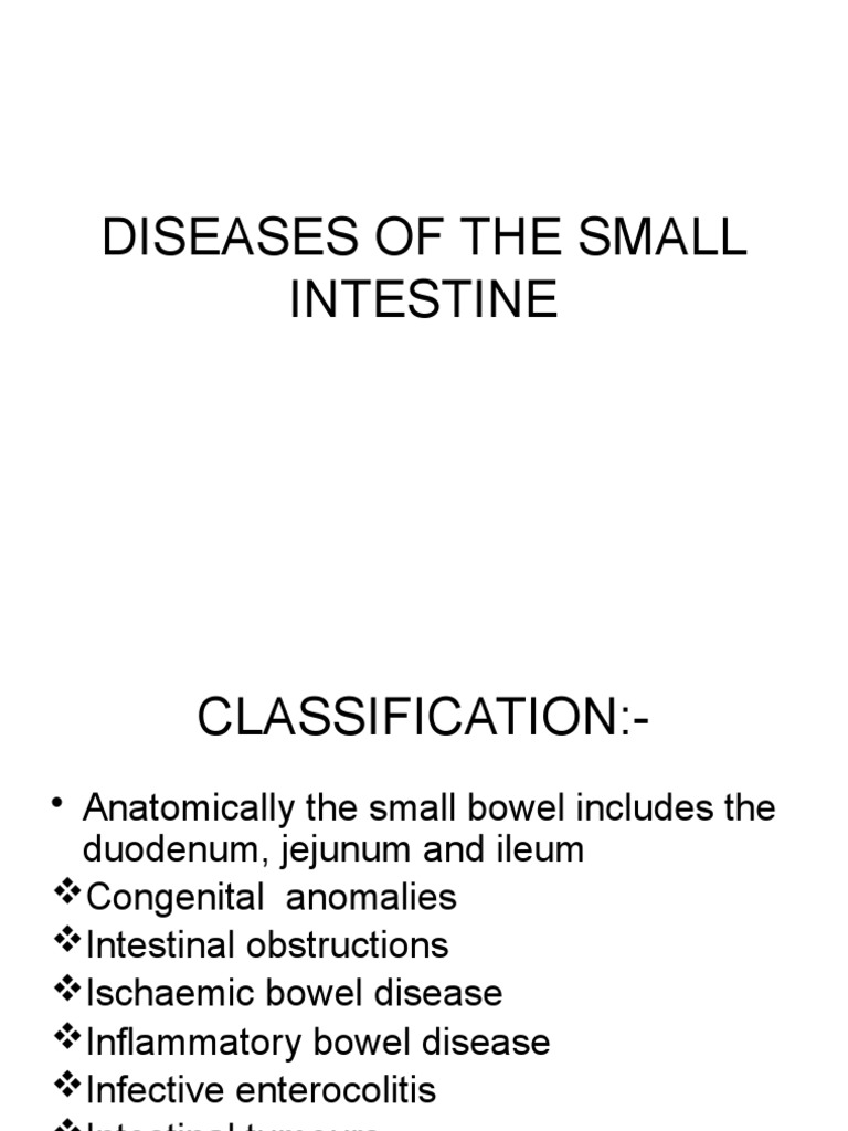 Small Intestine Diseases Overview | PDF | Gastroenterology | Medical ...