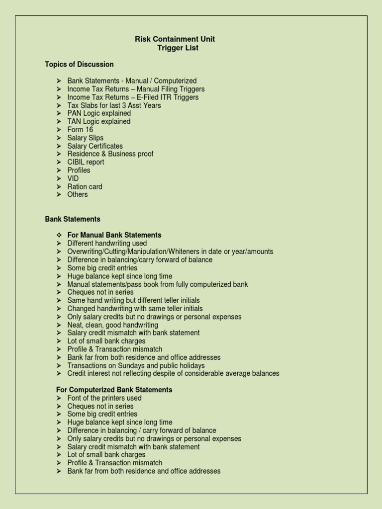 RCU - Trigger List | PDF | Payments | Economies