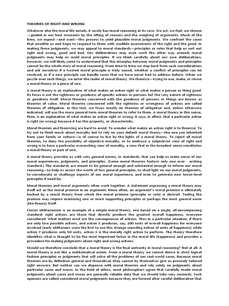 Theories of Right and Wrong Explained | PDF | Morality | Utilitarianism