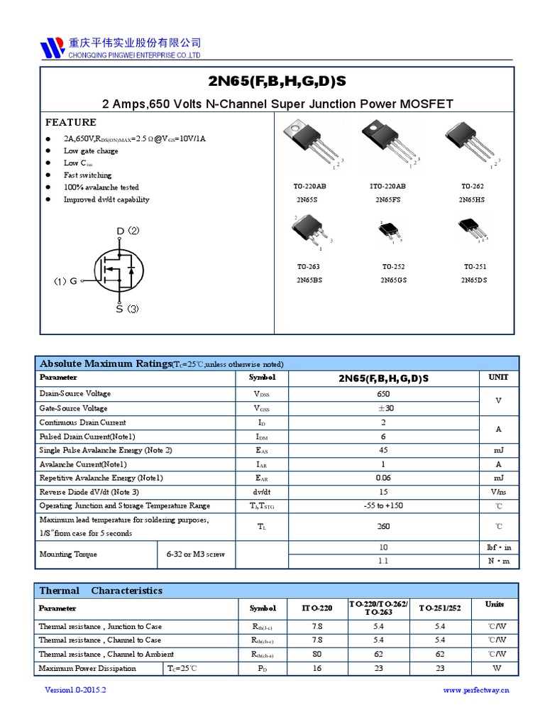 2N65 (F, B, H, G, D) S: 2 Amps, 650 Volts N-Channel Super Junction ...