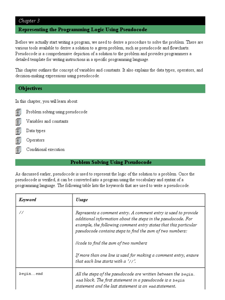 3 Representing The Programming Logic Using Pseudocode | PDF | Variable (Computer Science ...