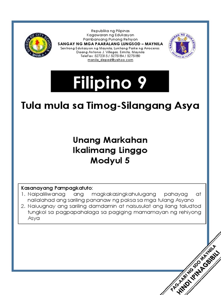 FILIPINO-9 Q1 Mod5 | PDF FILIPINO-9 Q1 Mod5 | PDF