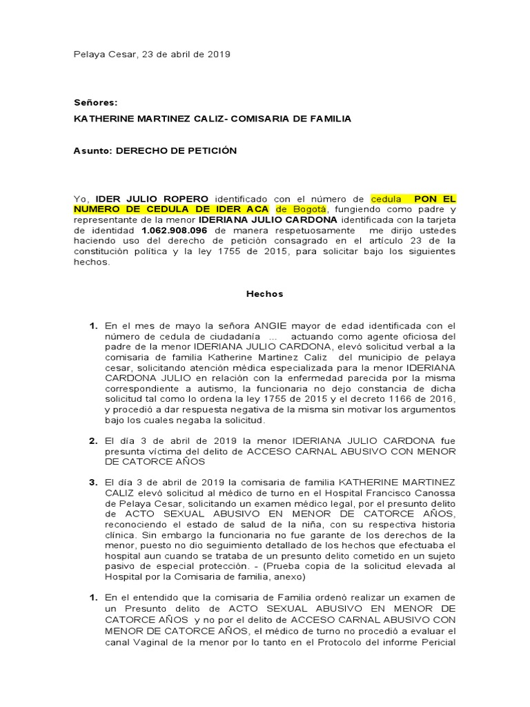 Derecho de Peticion Ideriana Comisaria | PDF | Petición | Prueba (evaluación)