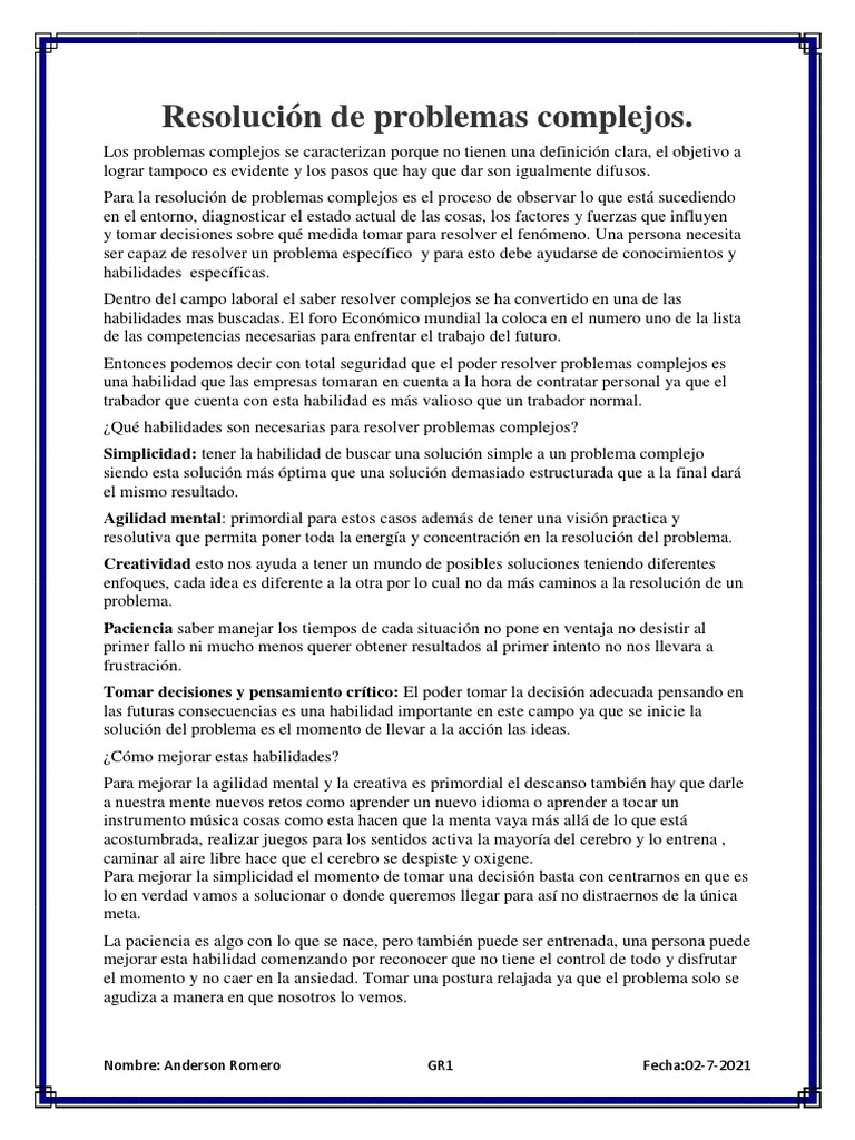 Resolución de Problemas Complejos | PDF | Creatividad | Conceptos ...