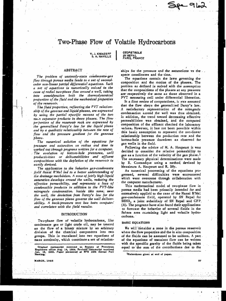 Two-Phase Flow of Volatile Hydrocarbons) : J. Geopetrole SN Repal Paris ...