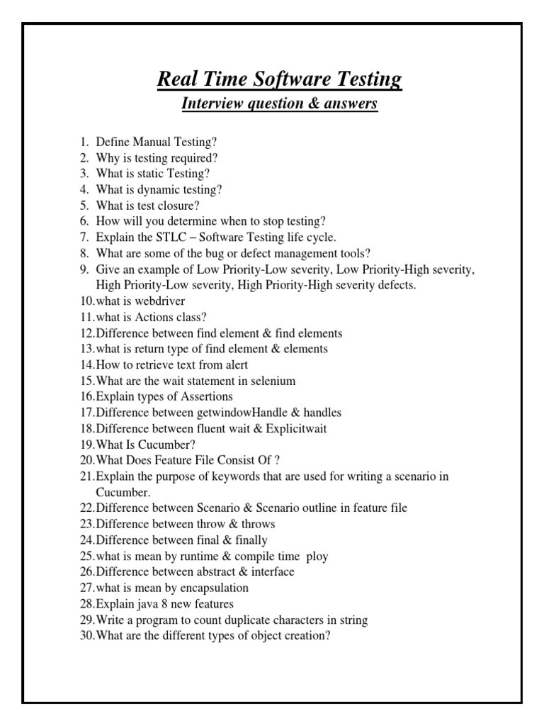 Real Time Software Testing: Interview Question & Answers | PDF | Method ...