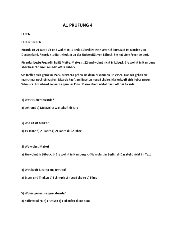 A1 PRÜFUNG 4-WPS Office | PDF