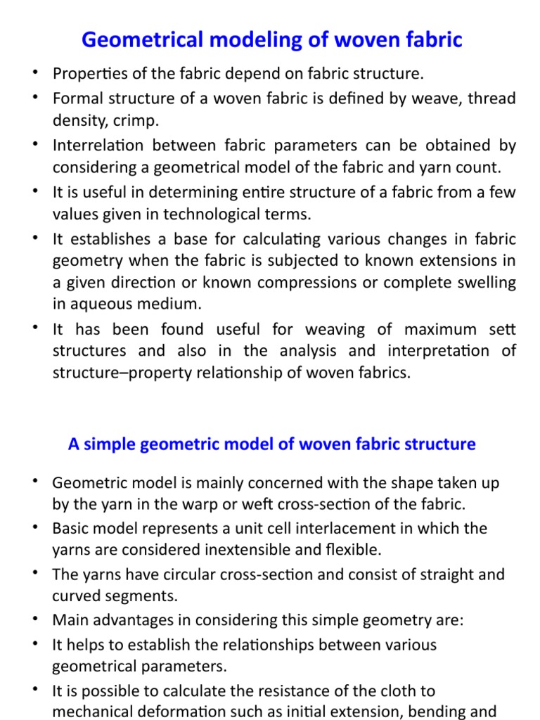 CH 2 Geometric Modelling of Fabric Structure (1) A | PDF | Textiles ...