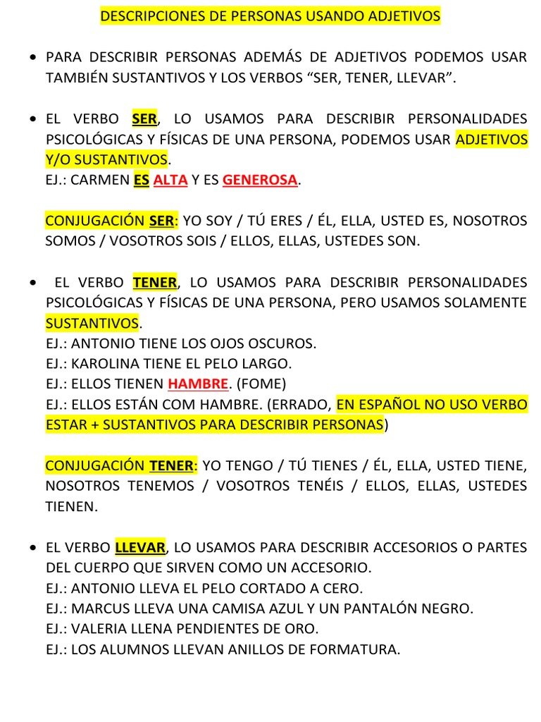Descripciones de Personas Usando Adjetivos | PDF