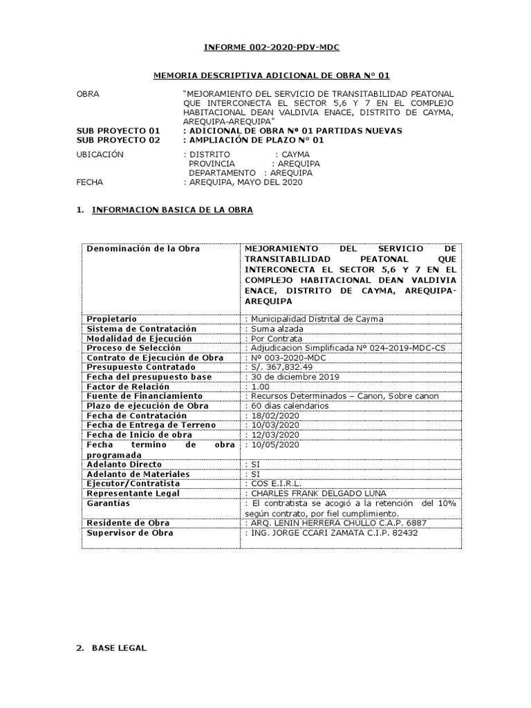 Informe 02 Adicional de Obra | PDF | Regulación | Presupuesto