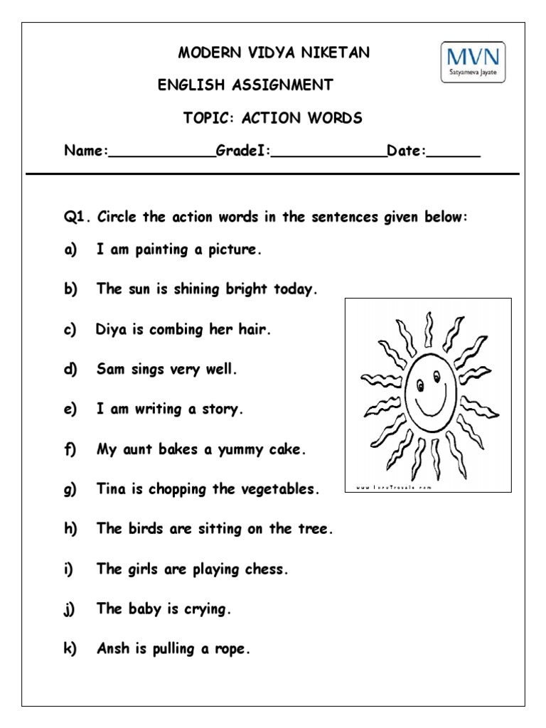 Action Words Worksheet for Grade 1 | PDF | Teaching Methods & Materials