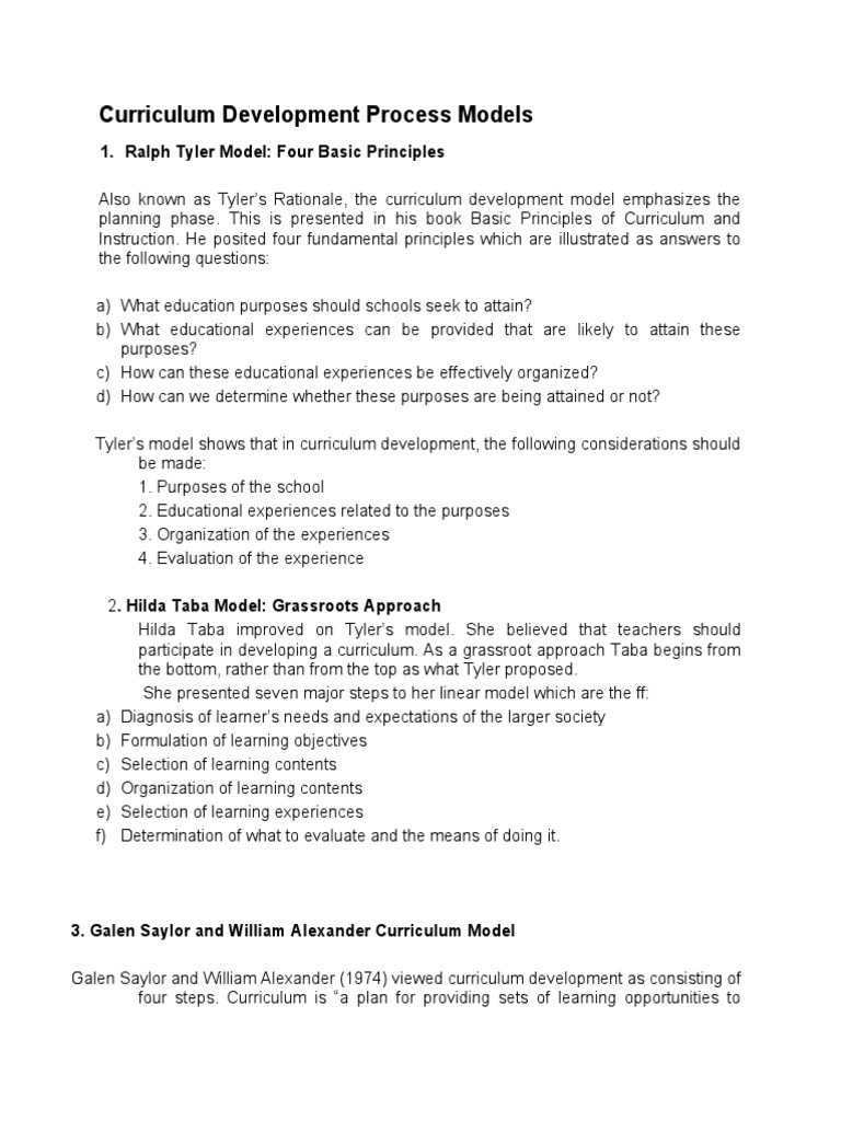 Curriculum Development Process Models | PDF | Goal | Curriculum