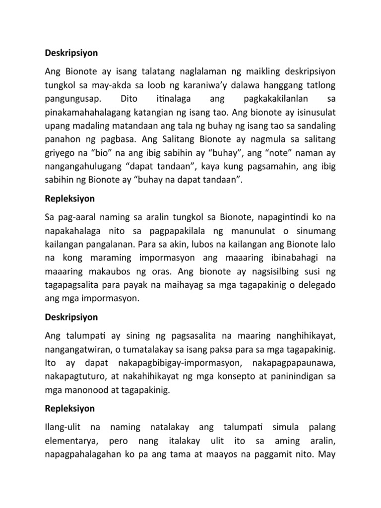 Filipino Reflection | PDF