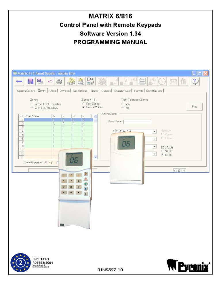 MATRIX 6/816: Control Panel With Remote Keypads Software Version 1.34 ...