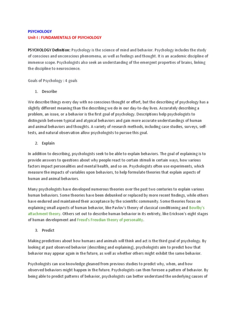 PSYCHOLOGY Definition:: Unit-I: Fundamentals of Psychology | PDF ...