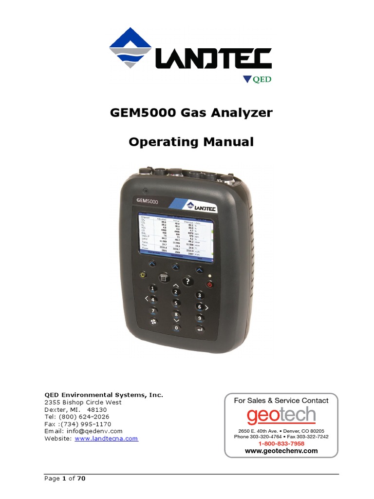 GEM5000 Gas Analyzer Operating Manual: QED Environmental Systems, Inc ...