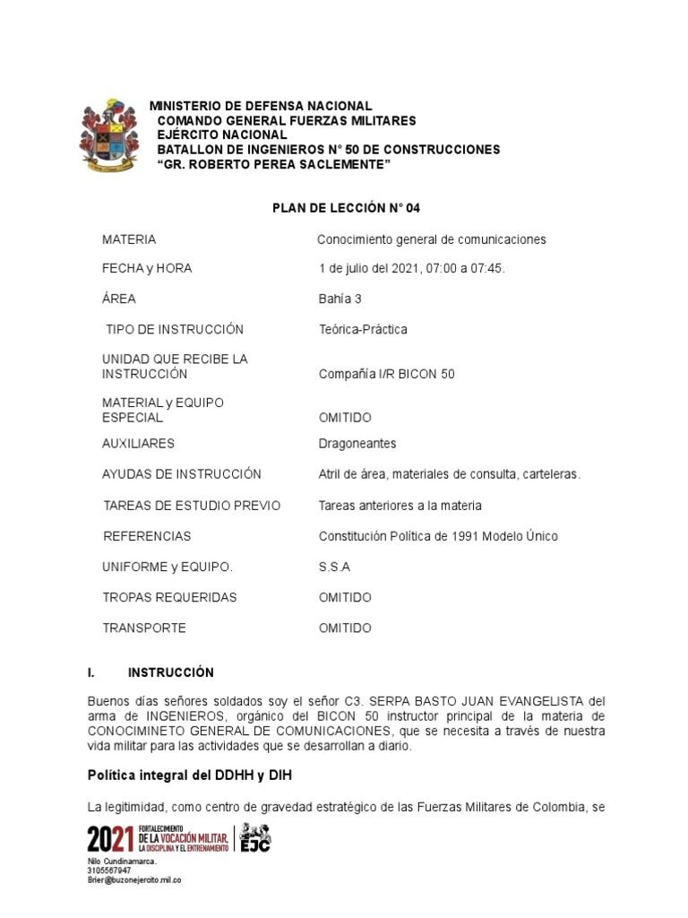 Plan de Leccion 4 Conocimiento General Del Material de Comunicaciones | PDF | Militar ...