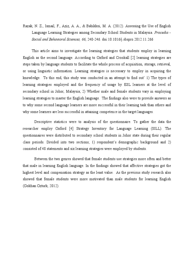 '12 Assessing The Use of English Language Learning Strategies | PDF ...