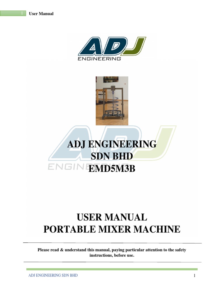 Portable Mixer Machine User Manual | PDF | Screw | Electric Motor