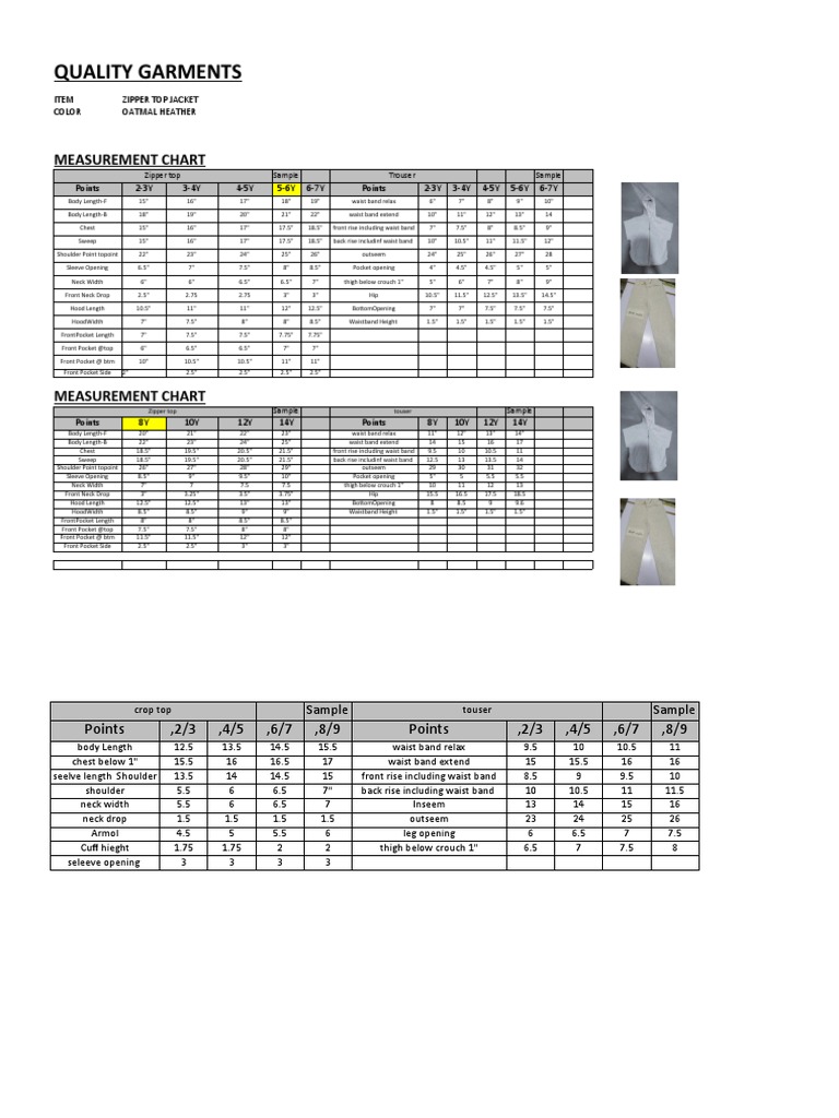Quality Garments: Measurement Chart | PDF | Waist | Dress Codes