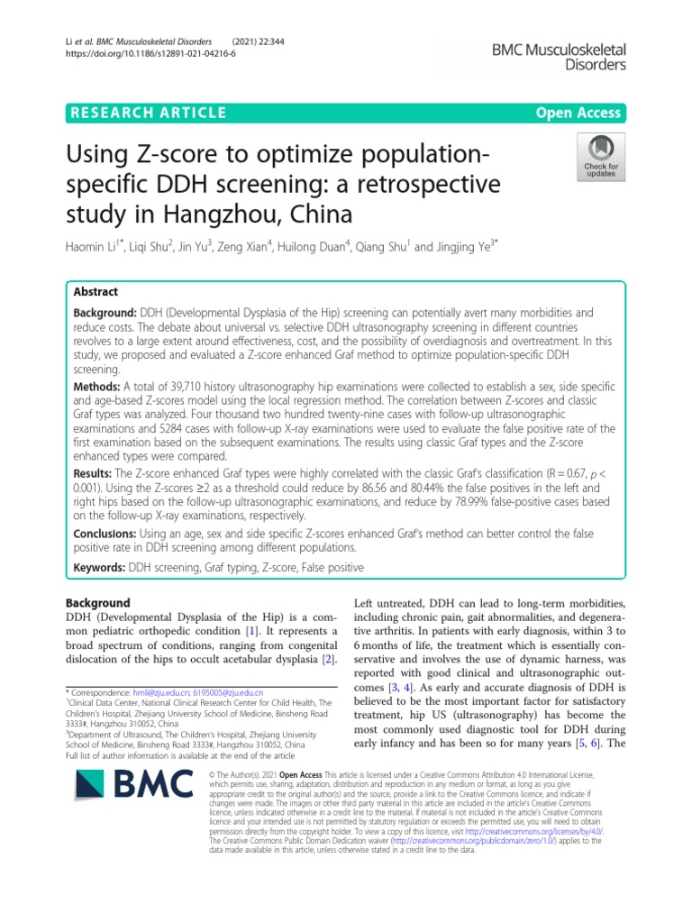 Using Z-Score To Optimize Populationspecific DDH Screening - A ...