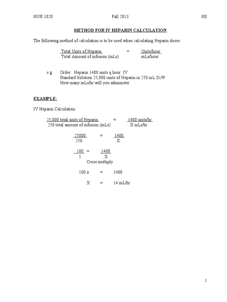 Method For IV Heparin Calculation | PDF | Intravenous Therapy | Medical ...
