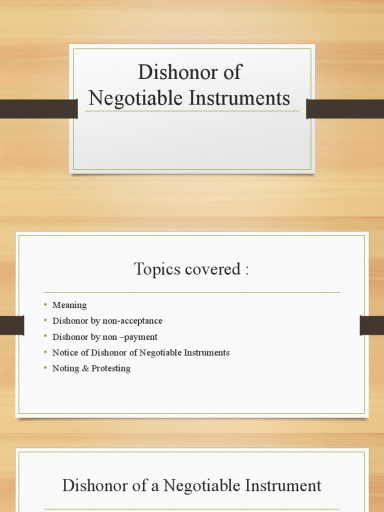 Meaning and Rules of Dishonor | PDF | Negotiable Instrument | Cheque