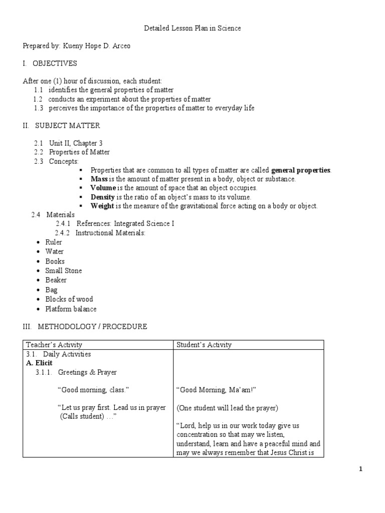 Properties of Matter Lesson Plan | PDF | Weight | Density