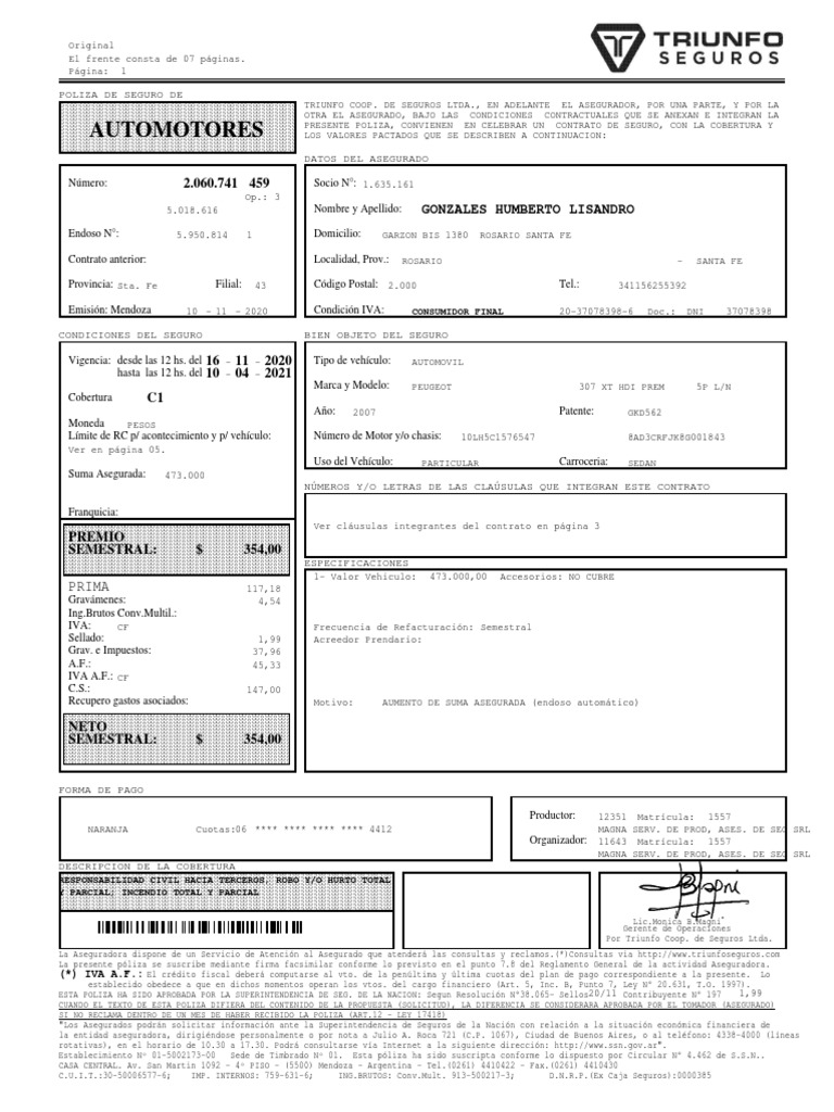 Poliza Seguro de Automotor. | PDF | Póliza de seguros | Seguro