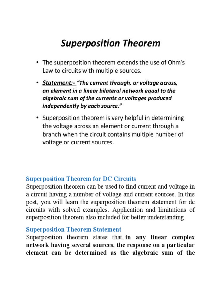 Superposition Theorem For DC Circuits | PDF | Electrical Network ...