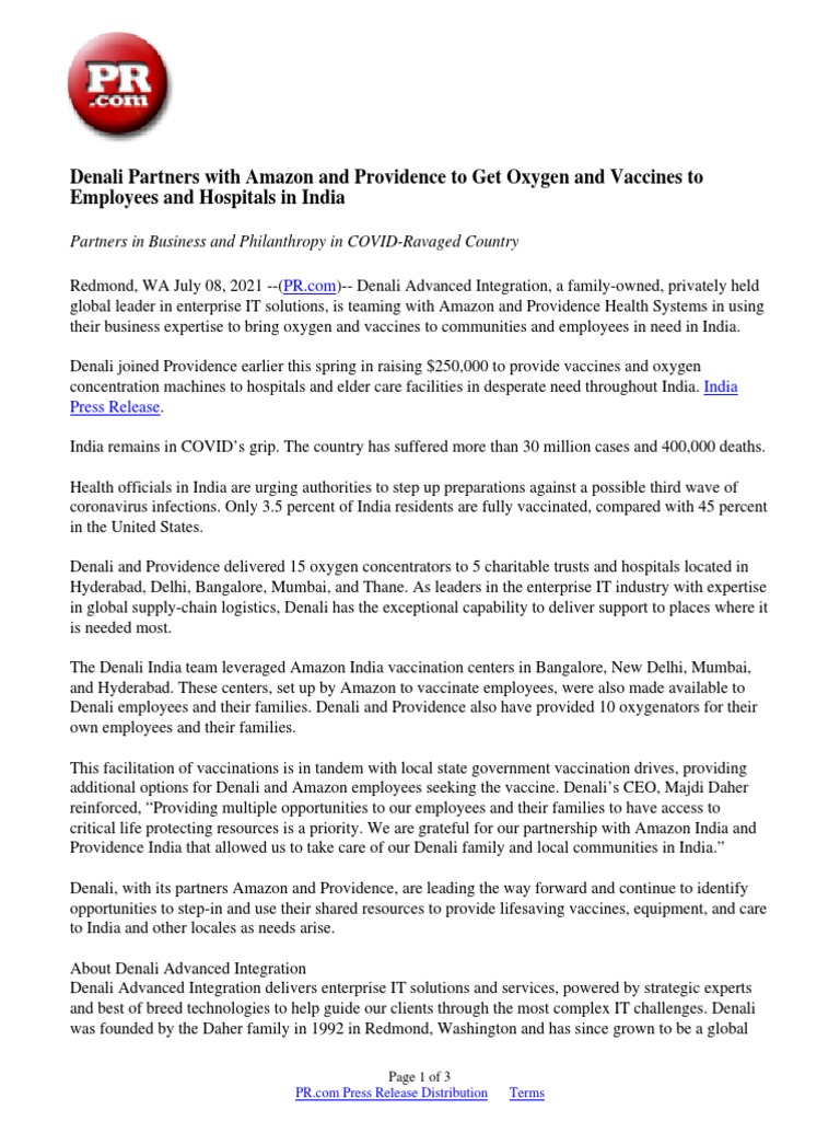 Denali Partners With Amazon and Providence To Get Oxygen and Vaccines ...