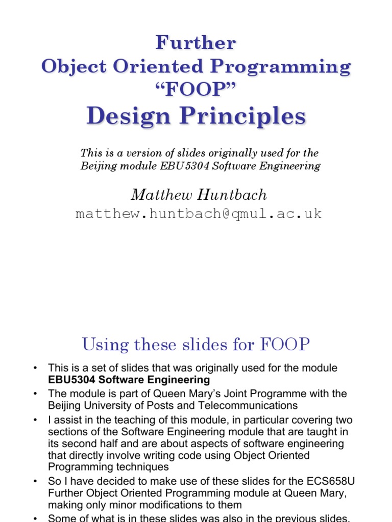 Ecs658 U05 Design Principles Pdf Class Computer Programming Method Computer Programming