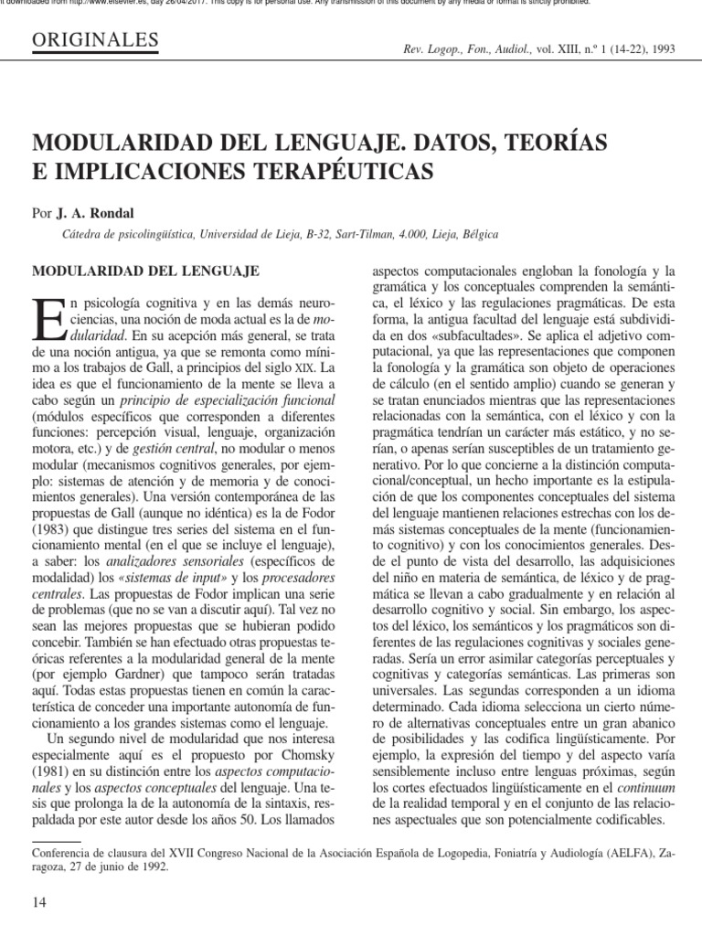 Teoría de La Modularidad Del Lenguaje | PDF | Aquisición de idioma | Noam Chomsky