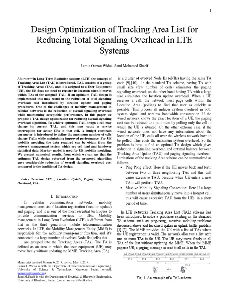Design Optimization of Tracking Area List For Reducing Total Signaling ...