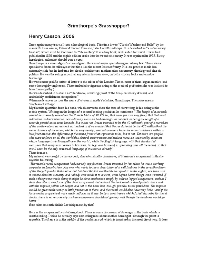 Grimthorpe's Grasshopper? Henry Casson. 2006 | PDF | Horology | Nature