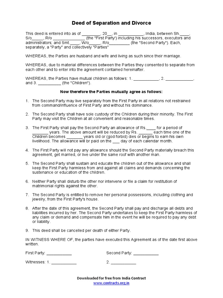 Deed of Separation and Divorce | PDF | Marriage | Divorce