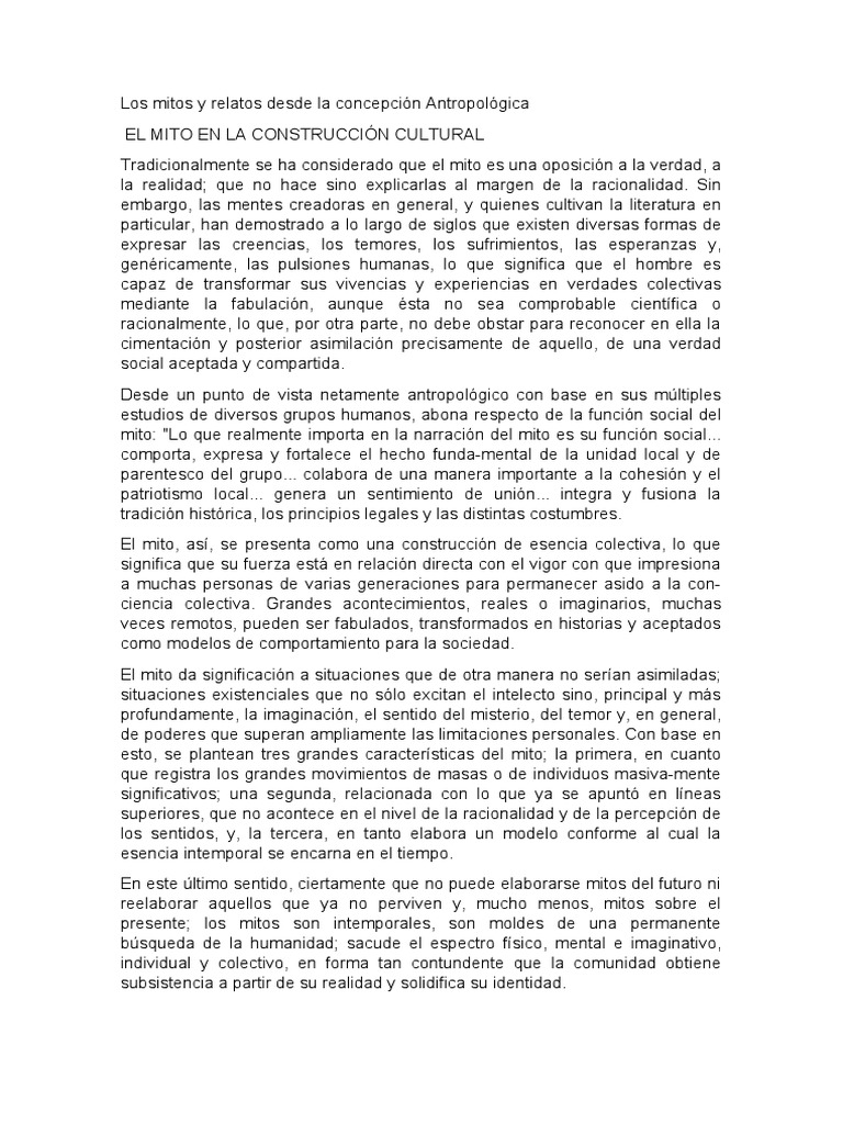 El Mito y El Relato Desde Antropologia | PDF | Antropología | Esencia